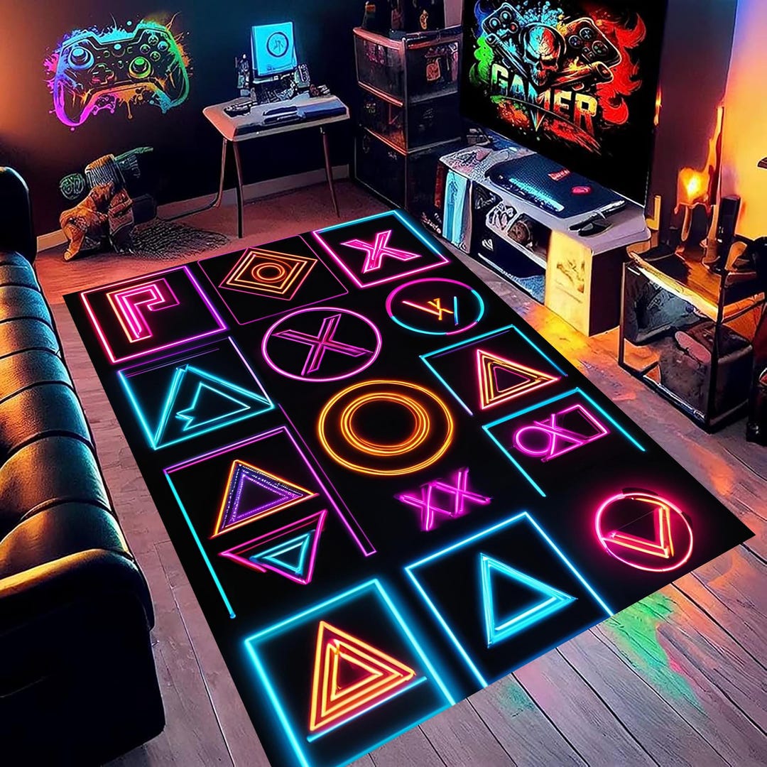 Arcade Carpet, Colorful Trippy Area Rug,gamer Room Rug,game Room,man ...
