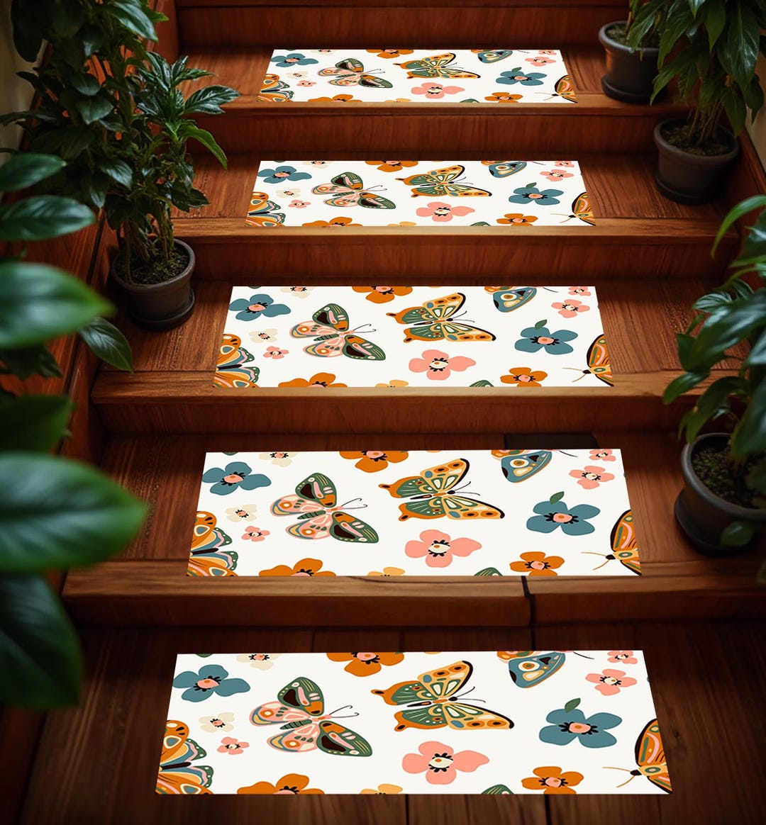 Butterfly Pattern Stair Treads,pattern Rug, Treads Mat,stair Runner Rug ...