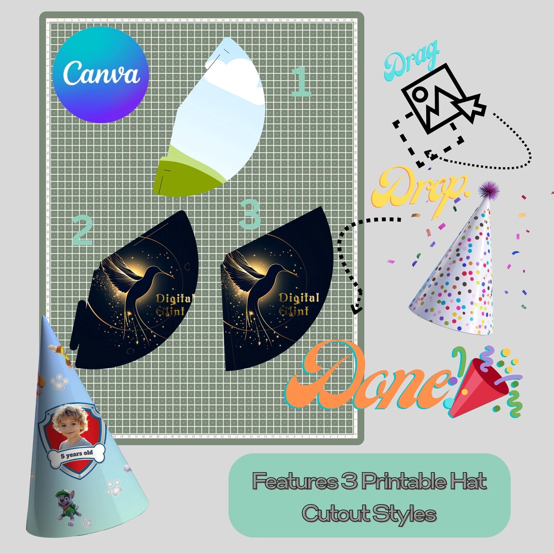 Birthday Hat Template Canva Editable Party Hat for Kids and Adults ...