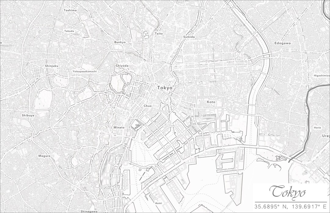 Outline Map of Tokyo Minimalist Line Art, Digital Print, Travel Lover ...