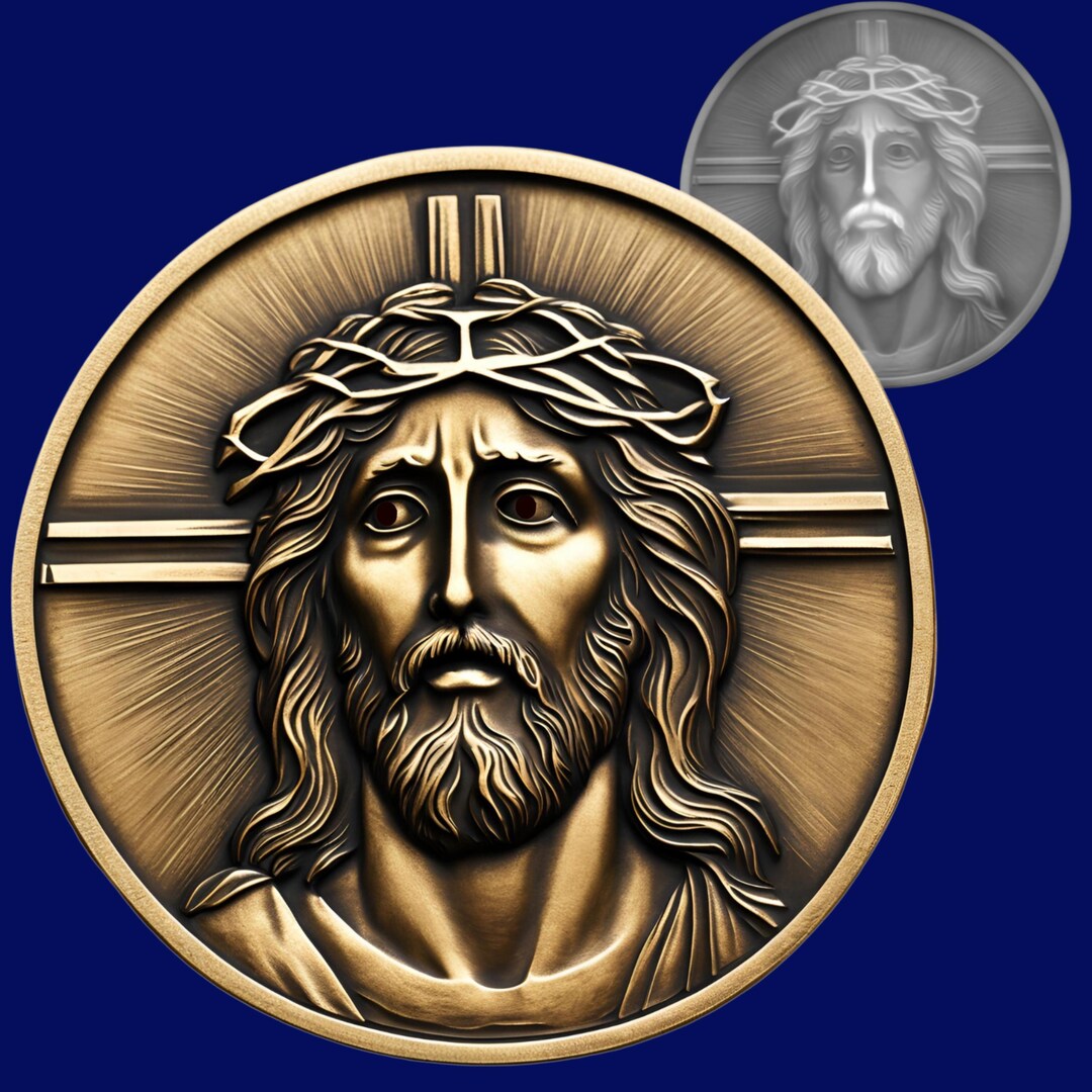 Jesus Christ Coin Depth Map: 3D Laser Engrave File (SVG, PNG, PDF) - Etsy
