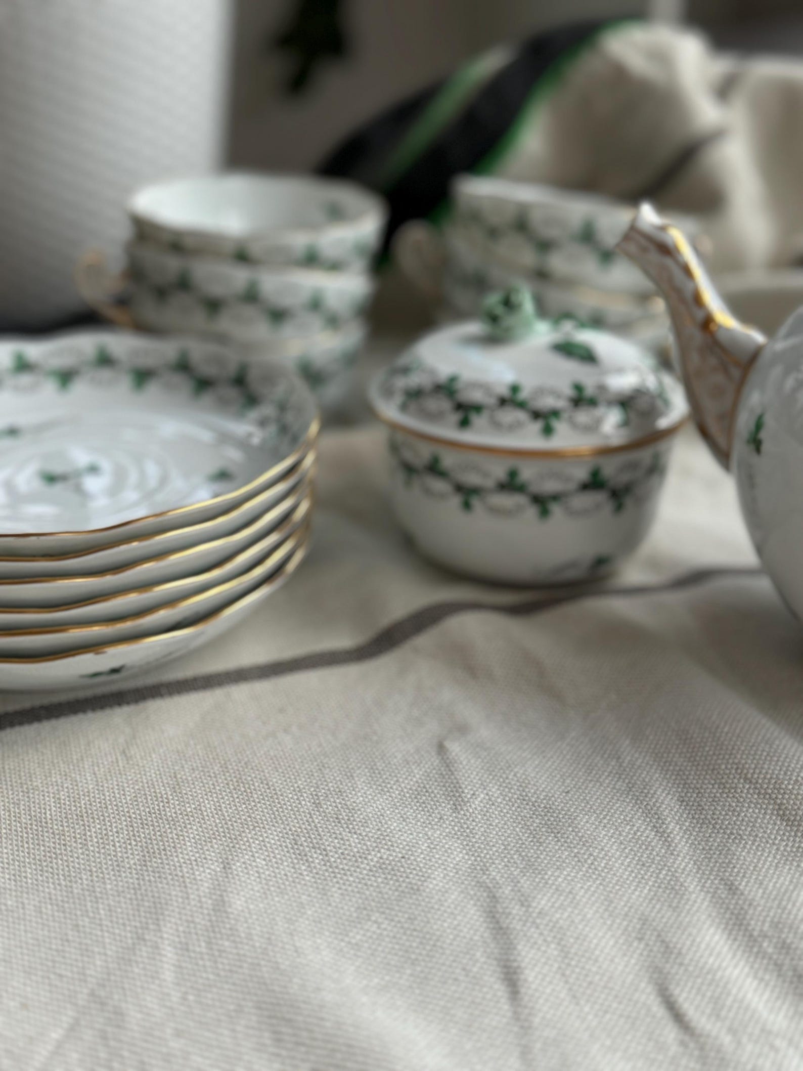 Antique Herend Hungary Porcelain Tea Set Clover Pattern With Gold ...