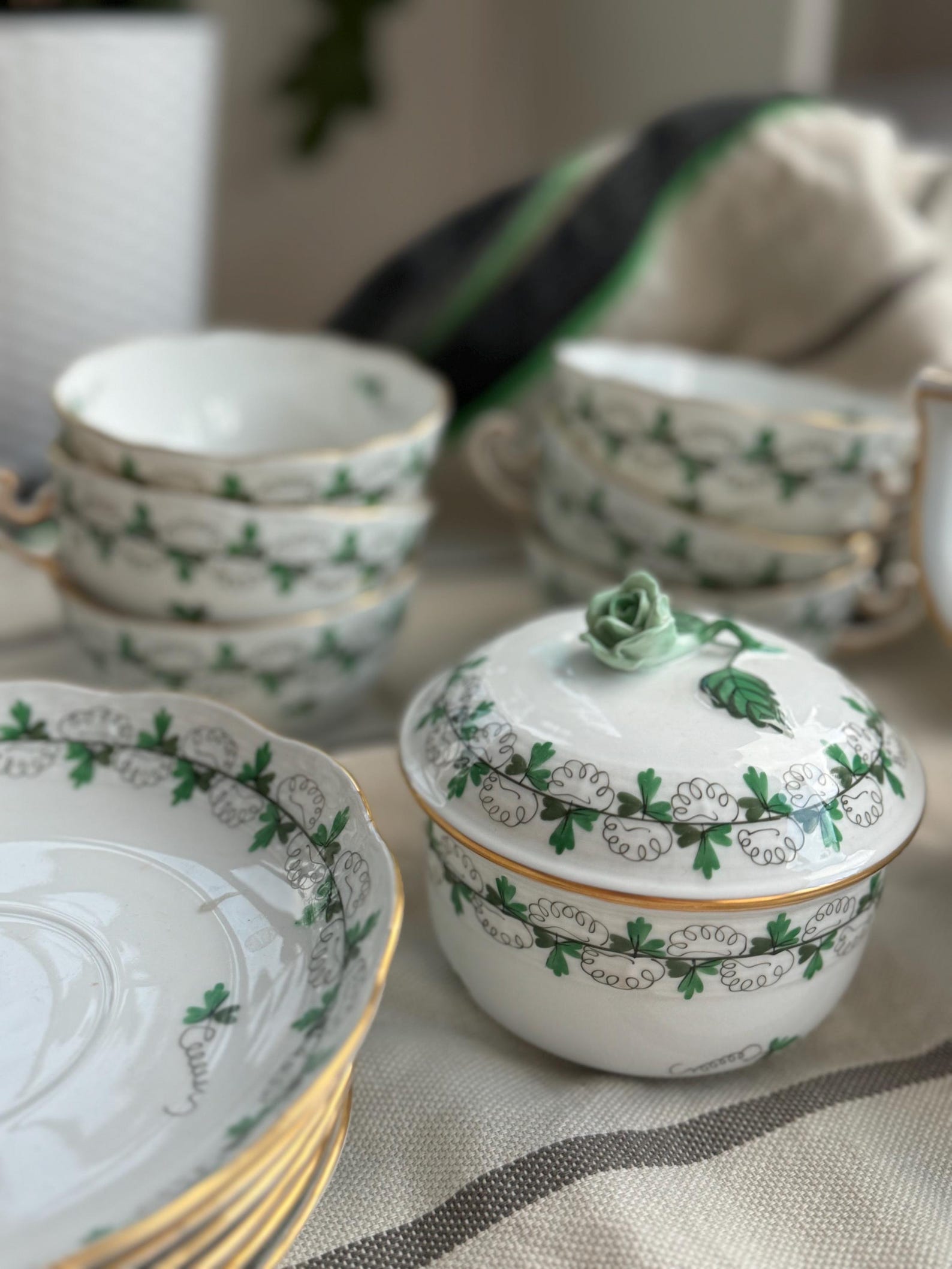 Antique Herend Hungary Porcelain Tea Set Clover Pattern With Gold ...