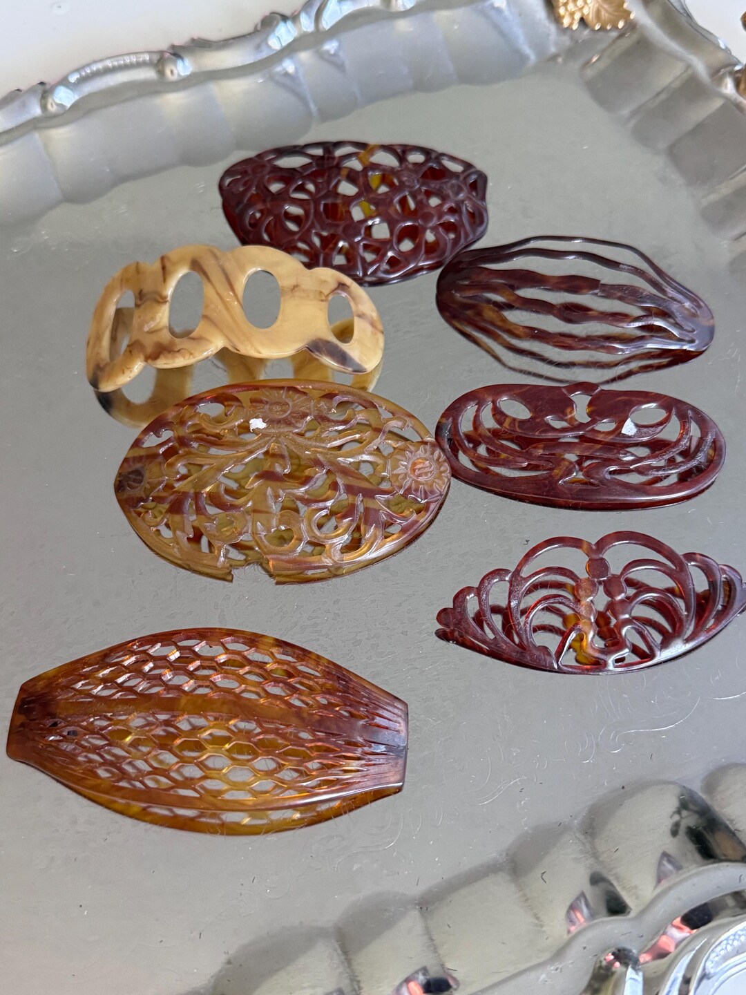 Set of 7 Vintage Faux Tortoise Shell Hair Ornaments, Barrettes– French ...