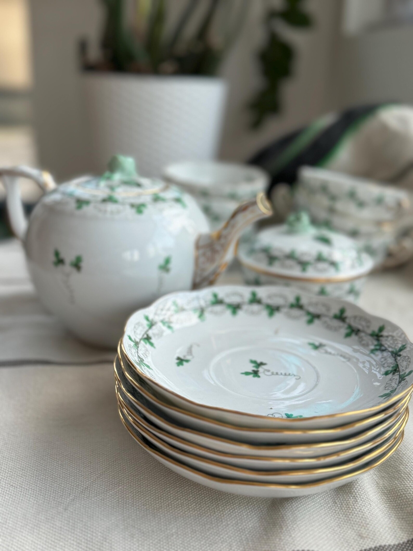 Antique Herend Hungary Porcelain Tea Set Clover Pattern With Gold ...