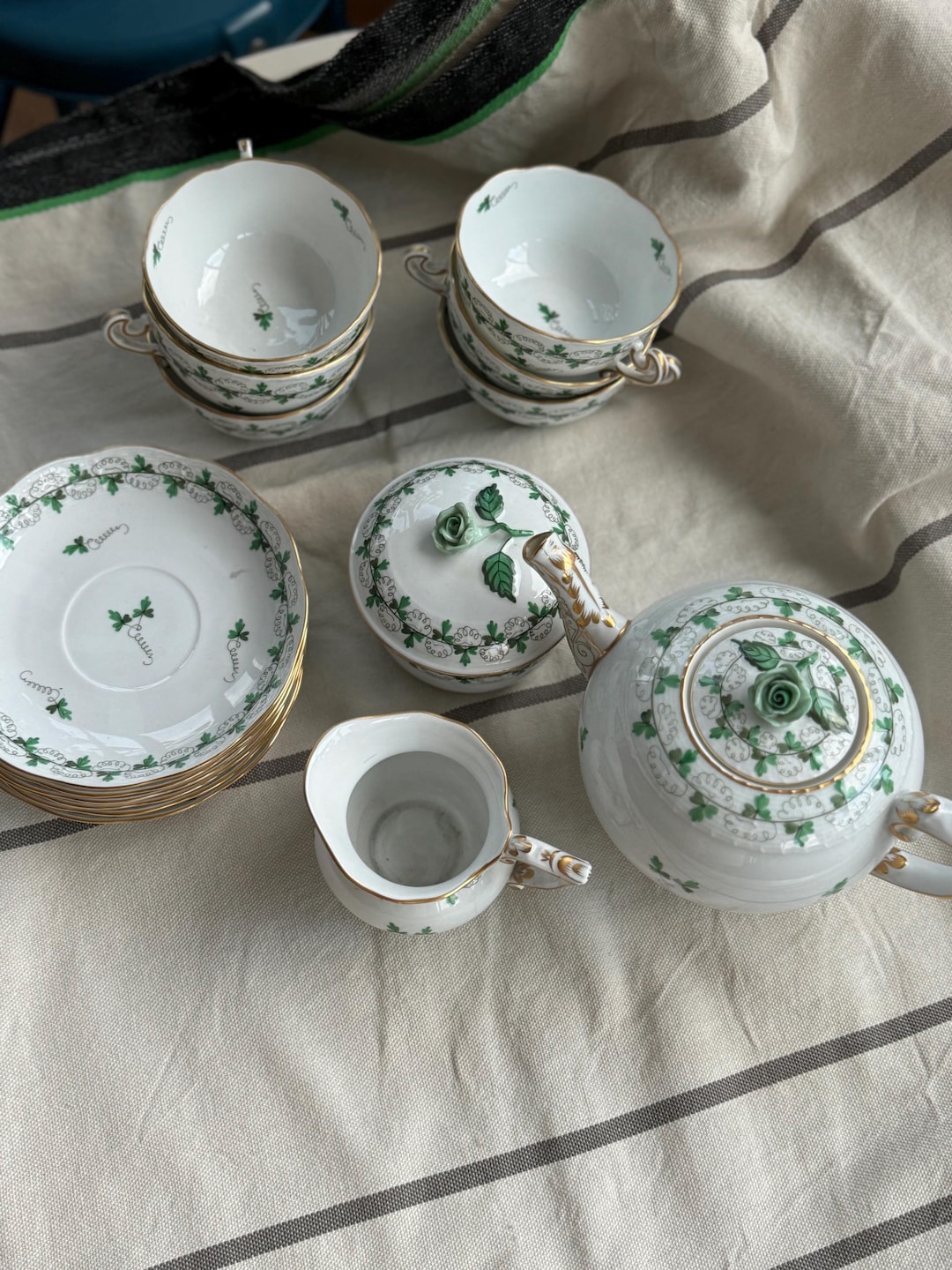 Antique Herend Hungary Porcelain Tea Set Clover Pattern With Gold ...