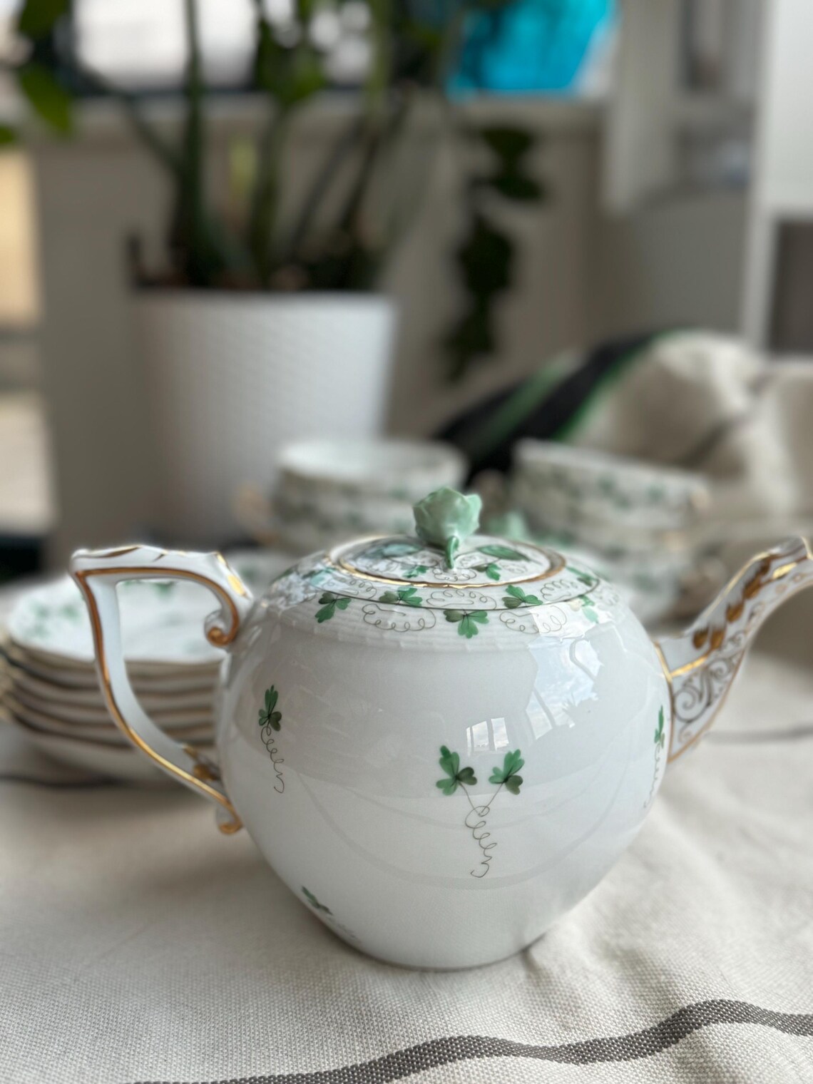 Antique Herend Hungary Porcelain Tea Set Clover Pattern With Gold ...