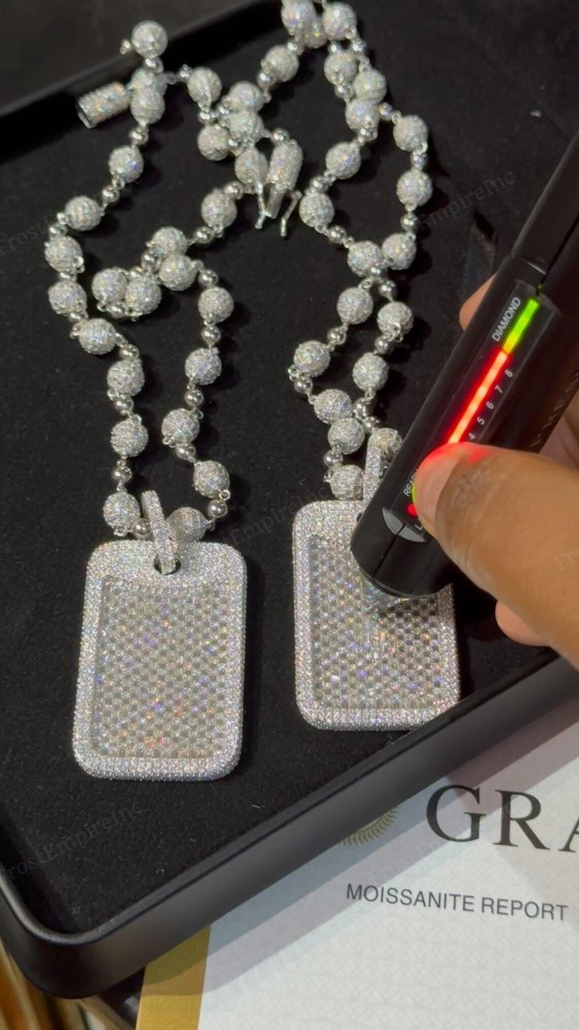 Iced Out Dog Tag Pendant, Baguette Moissanite Charm, 925 Silver White ...