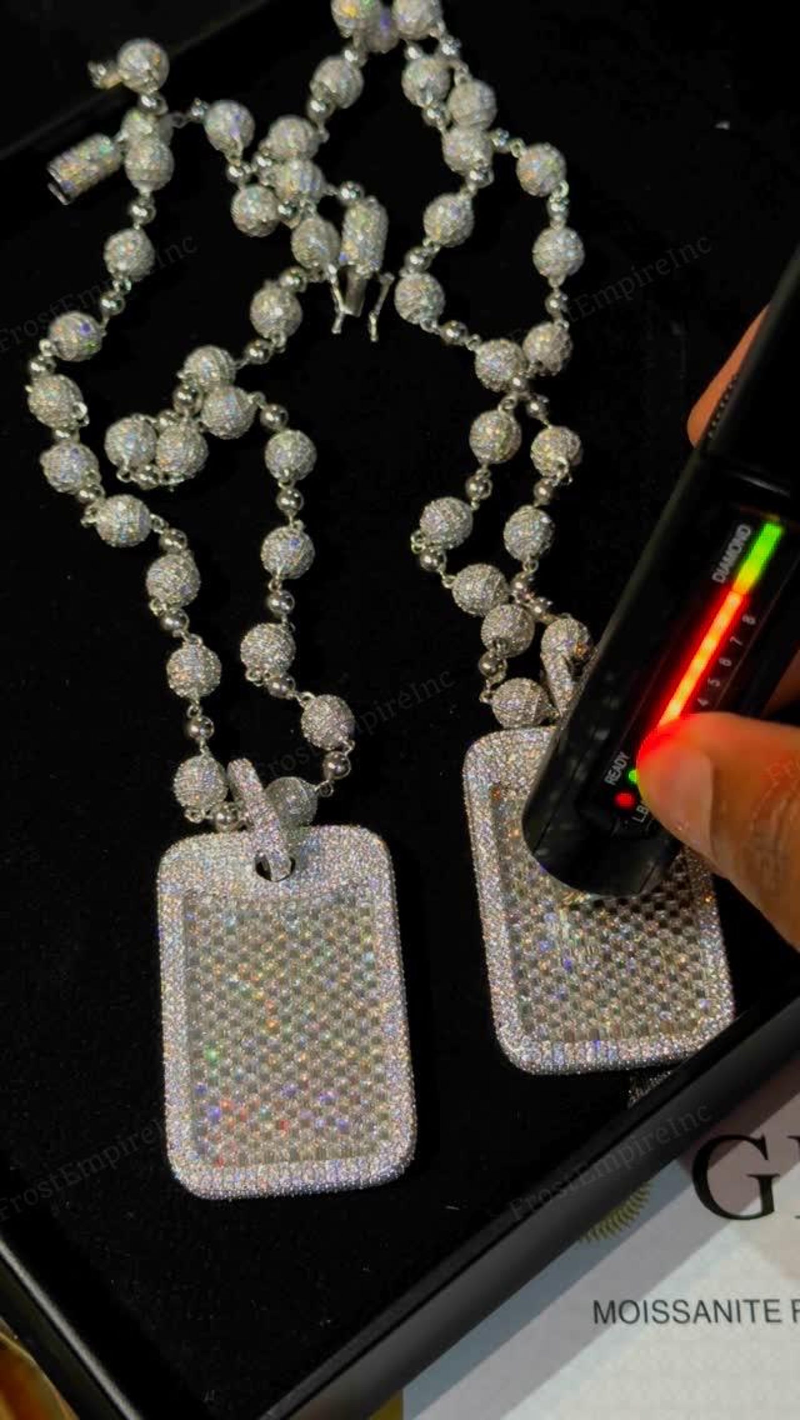 Iced Out Dog Tag Pendant, Baguette Moissanite Charm, 925 Silver White ...