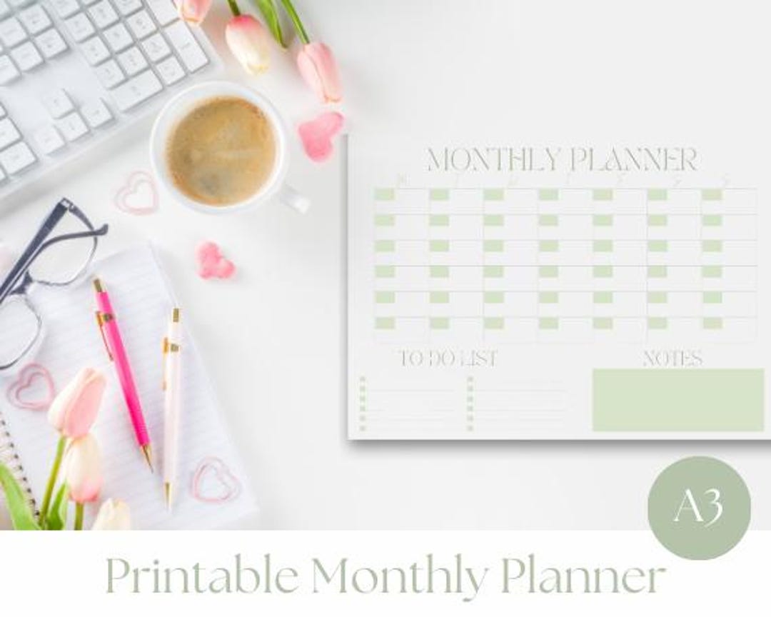 A3 Monthly Planner Printable, Minimalist Landscape Design Task List PDF ...