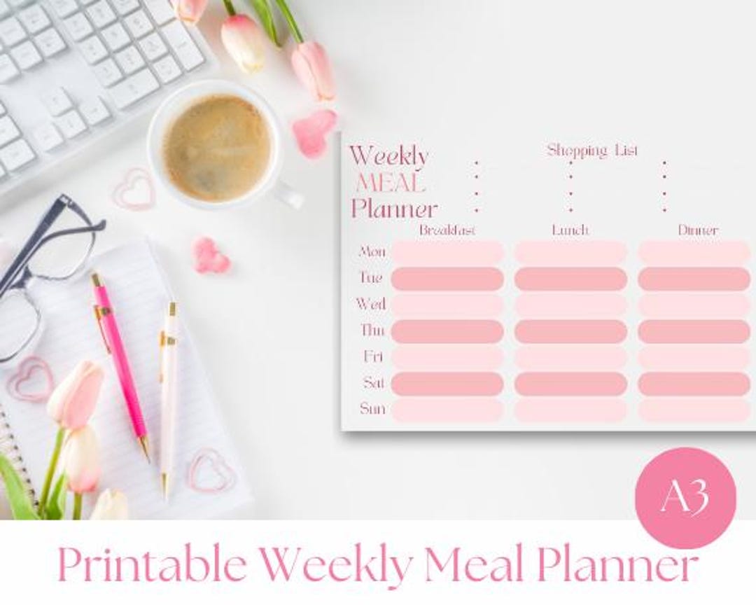 A3 Weekly Meal Planner Printable, Functional Landscape Design PDF for ...