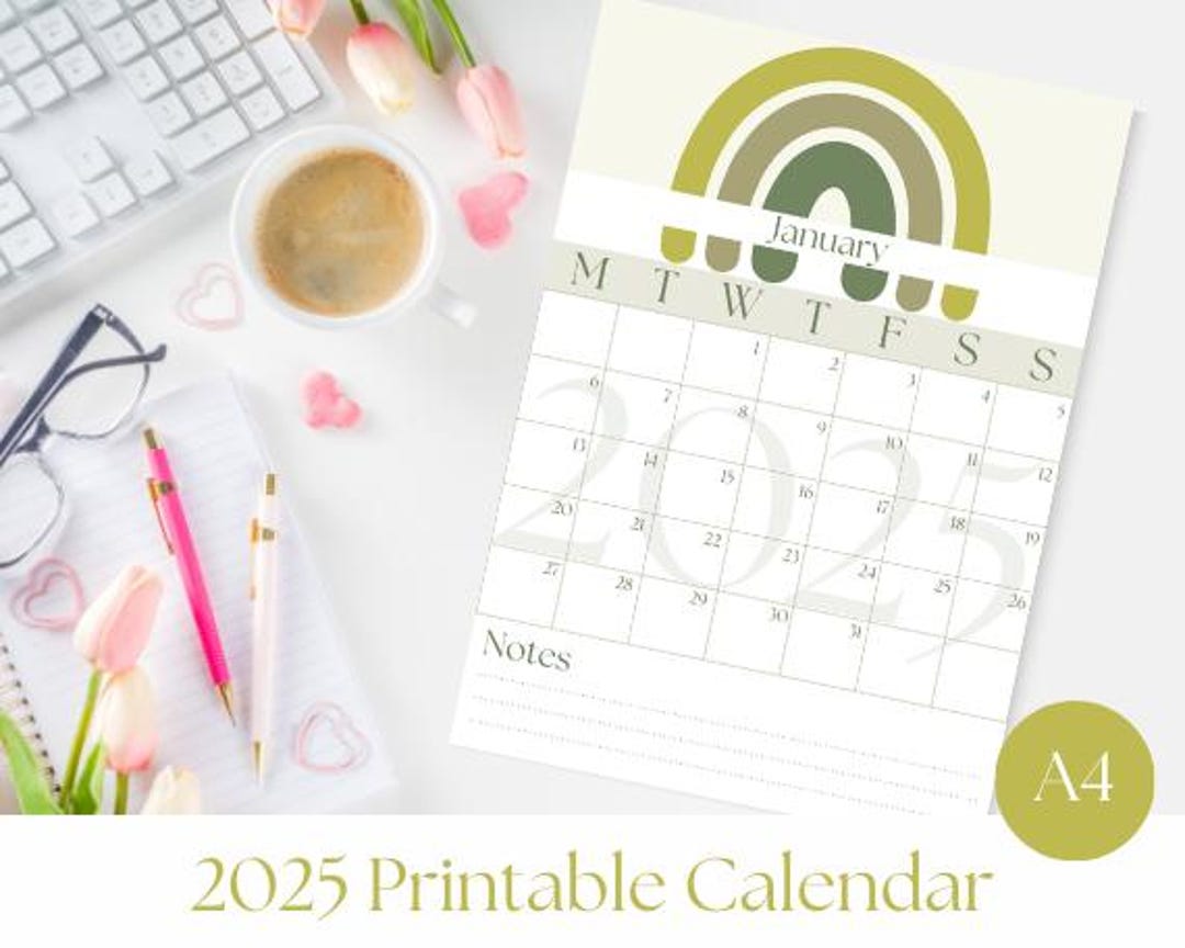 2025 Calendar - Rainbow-themed Printable PDF, Minimalist A4 Monthly ...