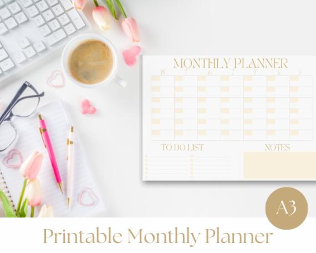 A3 Monthly Planner Printable, Stylish Minimalist Design, Organize Your ...