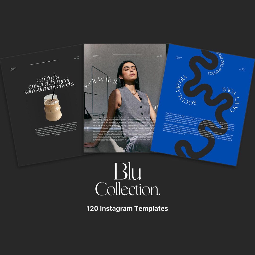 Minimal Blue Instagram Templates: Modern Canva Social Media Kit (120 ...