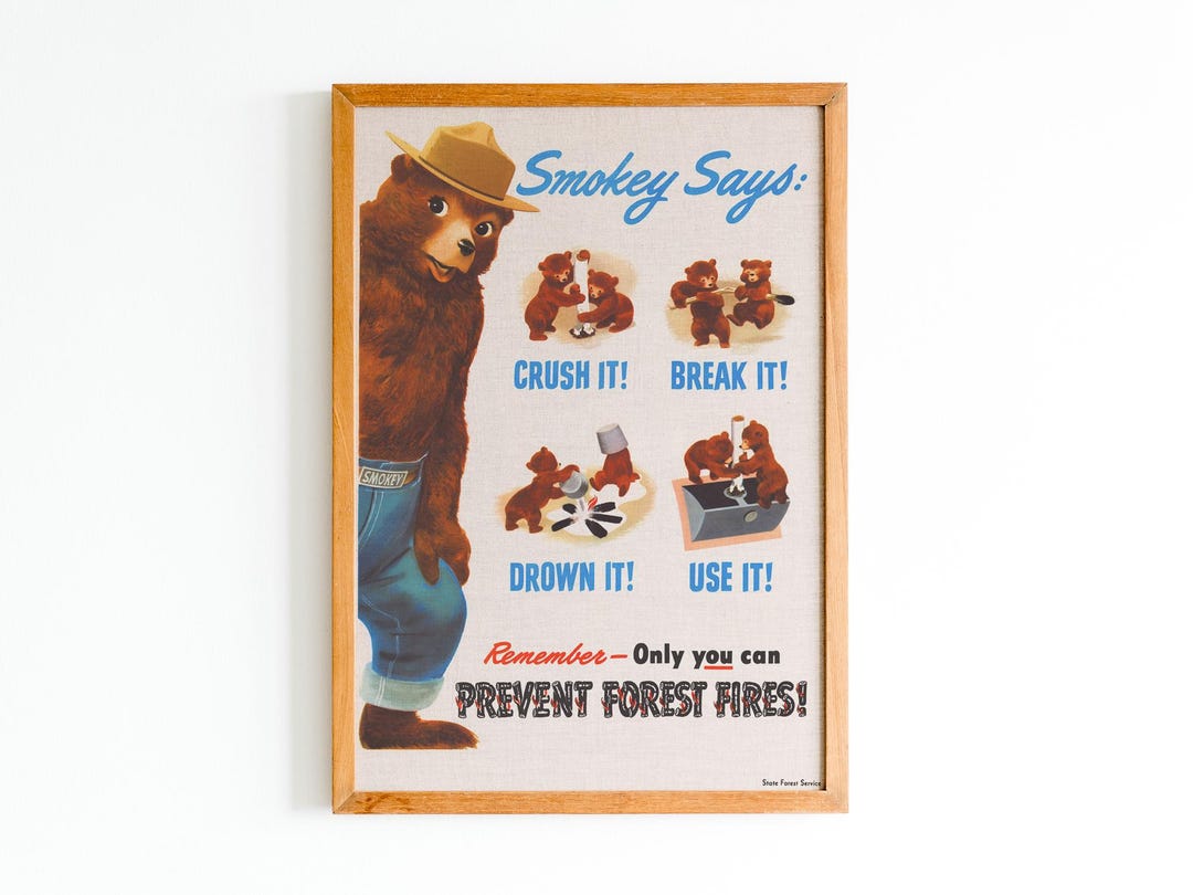 Smokey Bear Poster Digital Download | Vintage Fire Prevention Print ...