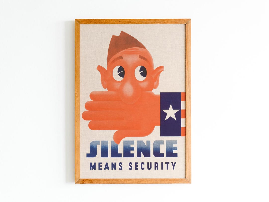 WWII "silence Means Security" Propaganda Poster - Retro Military Art ...