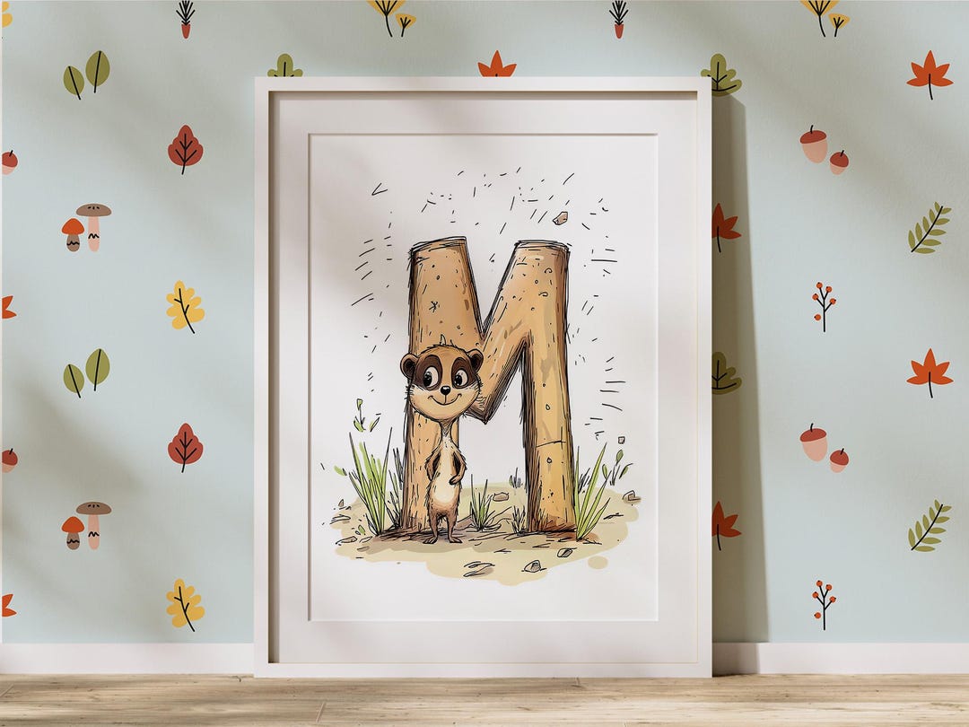 Artful Nursery Print, Nursery Alphabet Art, Meerkat Decor, Alphabetical ...
