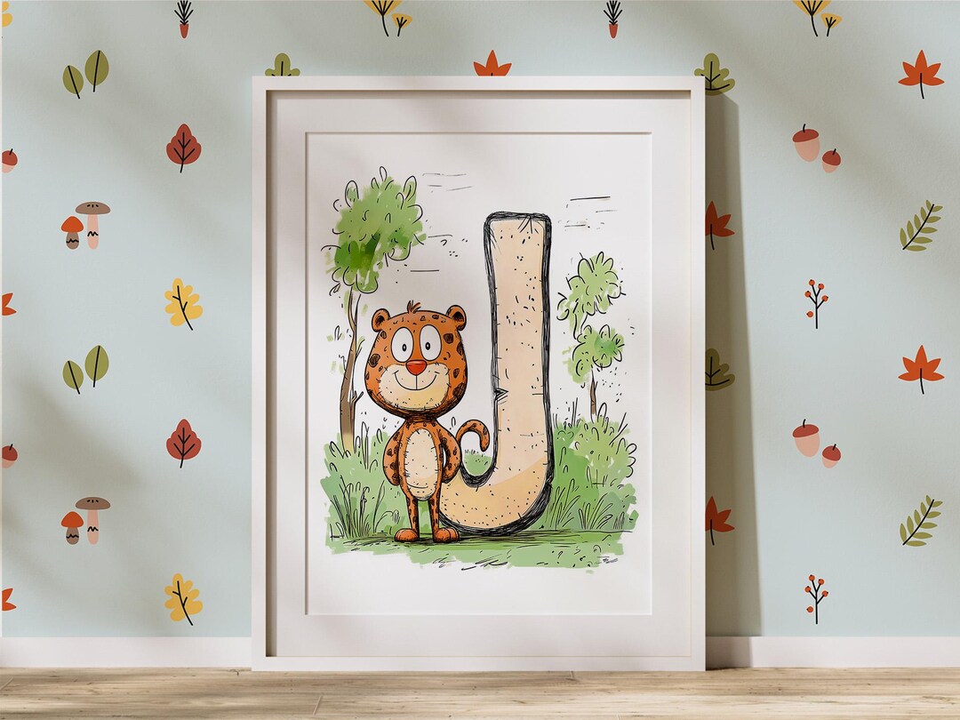 Artful Nursery Print, Nursery Alphabet Art, Jaguar Decor, Alphabetical ...