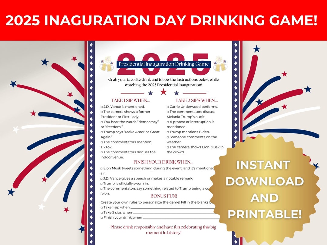 2025 Inauguration Drinking Game, Printable Trump Inauguration Game for ...