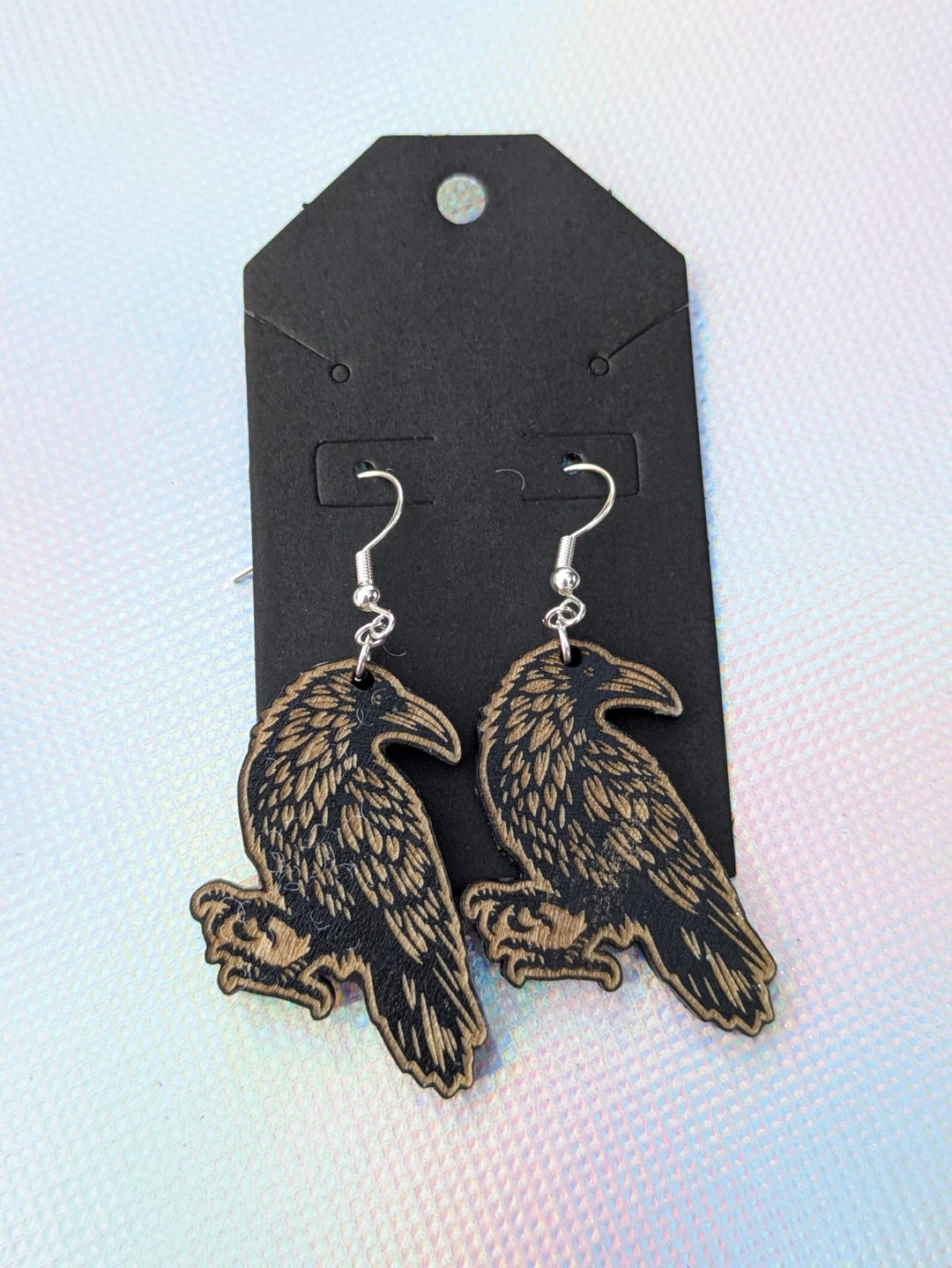 Wooden Crow Earrings - Laser Cut & Engraved Handmade Wooden Jewelry - Etsy