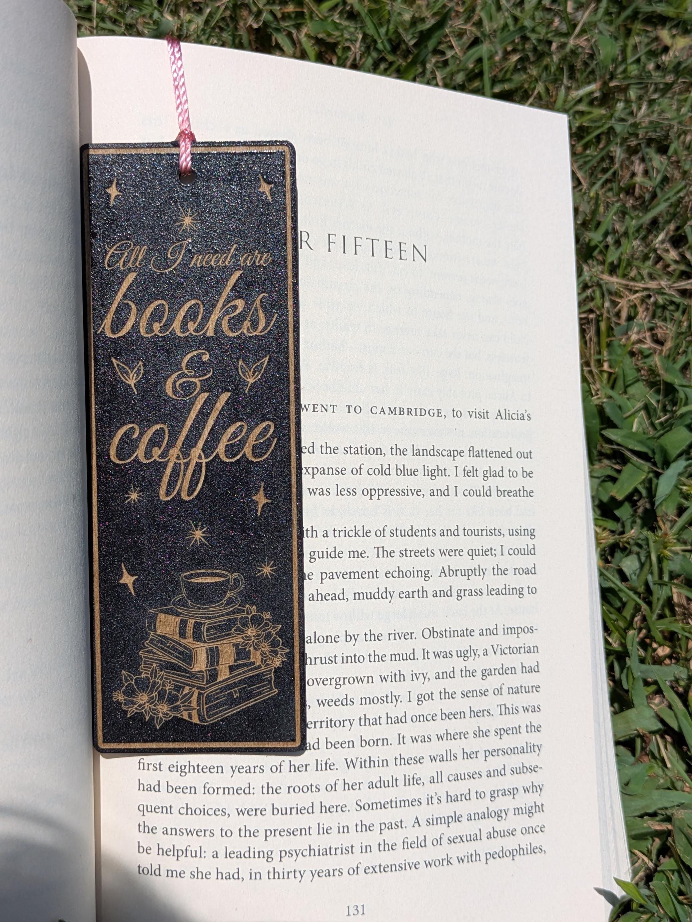 Books & Coffee Wooden Bookmark - Laser Engraved Black Wood - Cozy ...