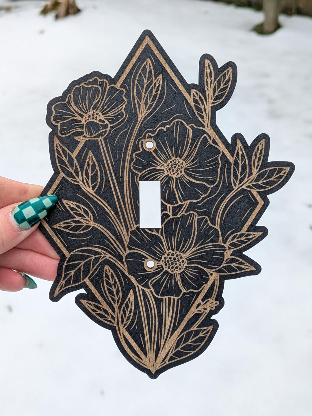 Wildflower Frame Light Switch Cover - Engraved Wooden Floral Wall Plate ...