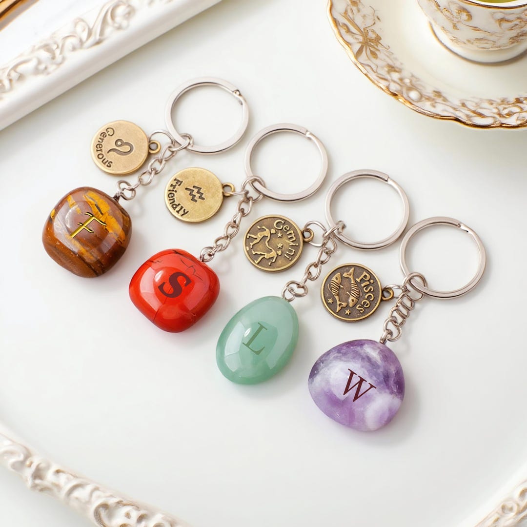 Personalized Crystal Keychain, Custom Initial Zodiac Crystal Keychain ...