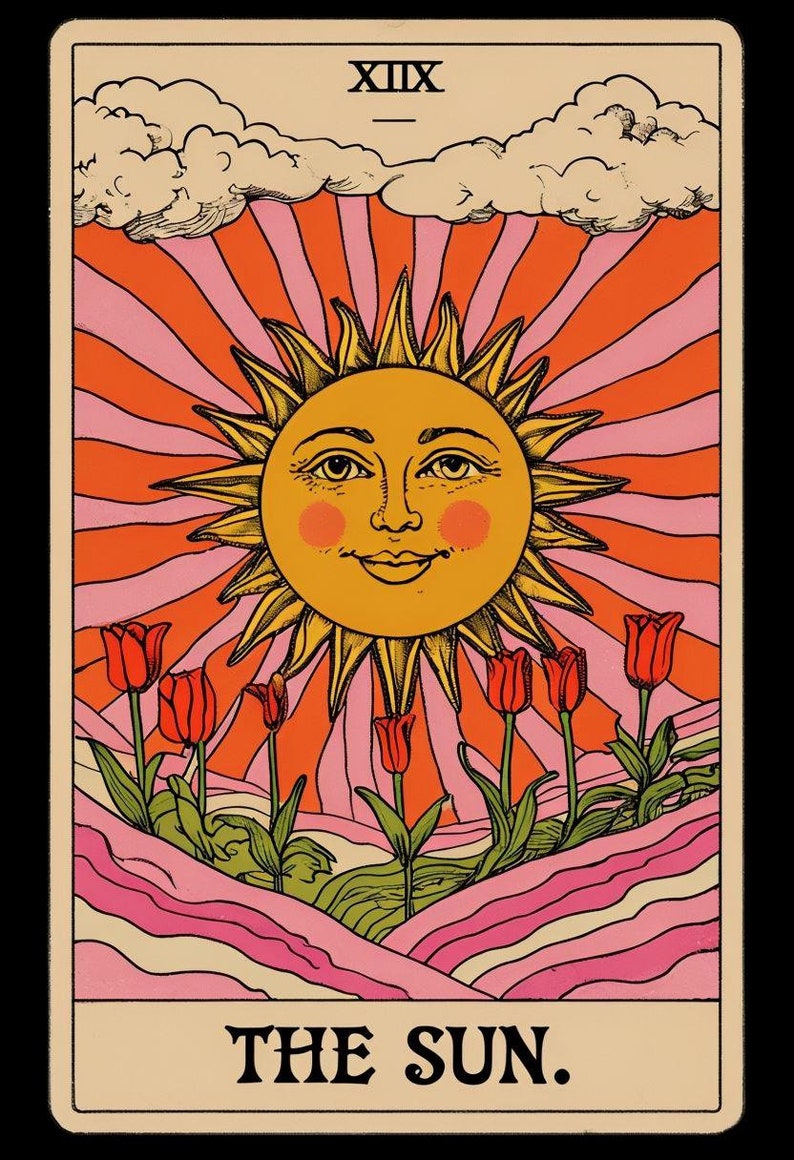 Vintage Sun Tarot Card Illustration Print, Size Ratio 2:3 - Etsy