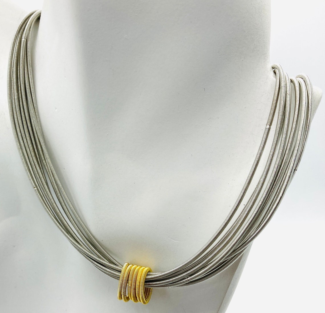 Piano Wire Multi Strand and Gold Coils Necklace - Etsy