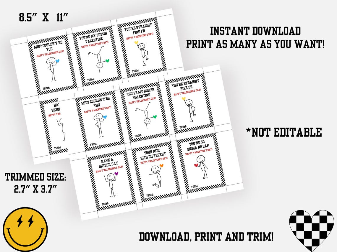 School Funny Valentine Cards Bundle, Gen Alpha Z Kids Slang Funny ...