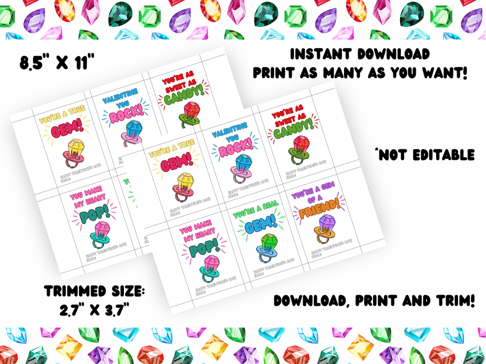 Printable Valentine Card, Ring Pop Valentine Card, Printable Classroom ...