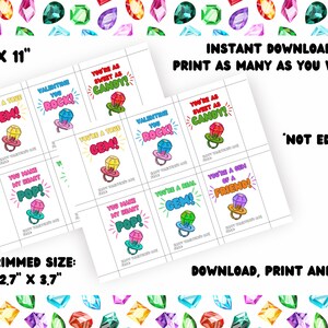 Printable Valentine Card, Ring Pop Valentine Card, Printable Classroom ...
