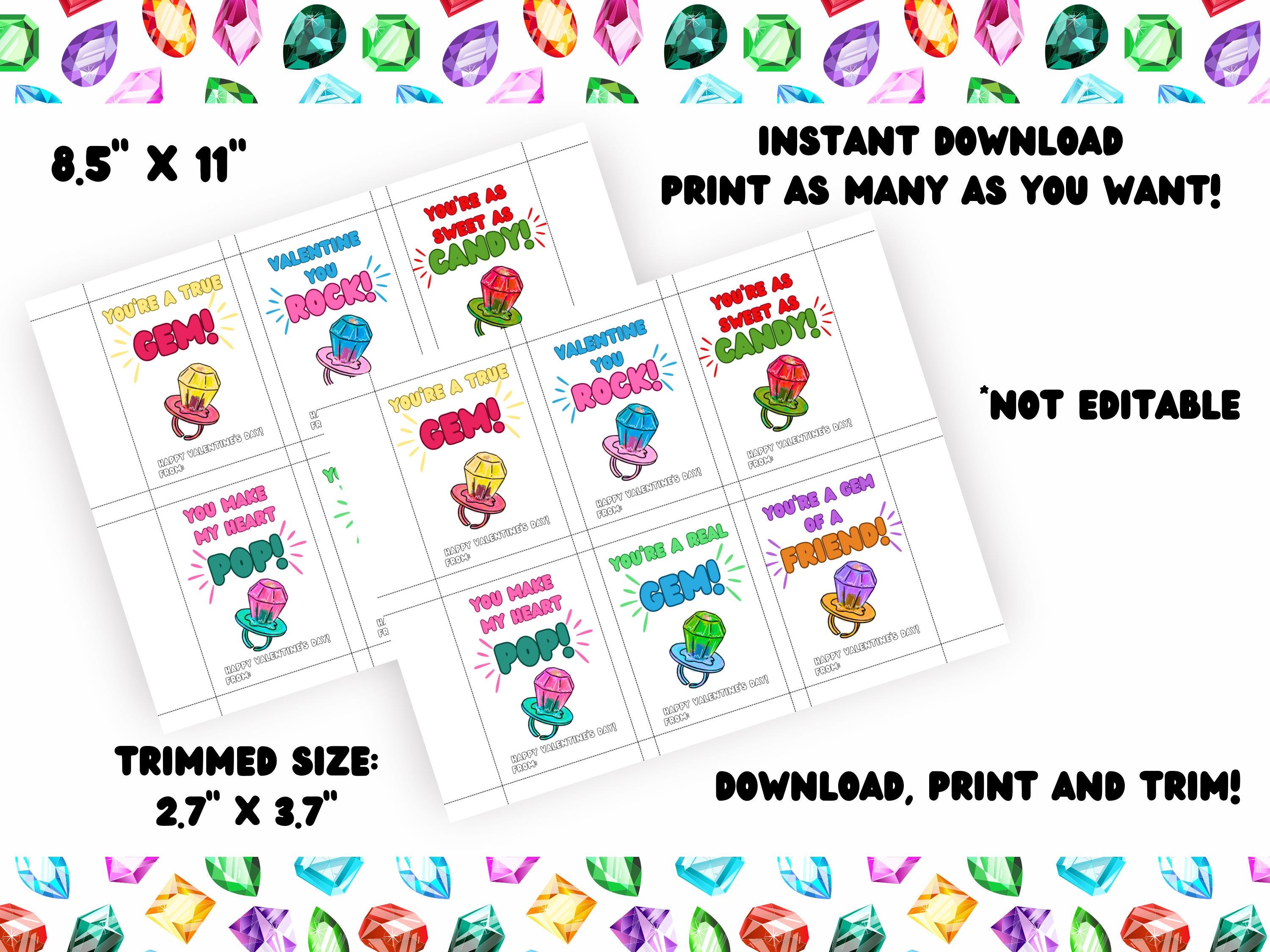 Printable Valentine Card, Ring Pop Valentine Card, Printable Classroom ...