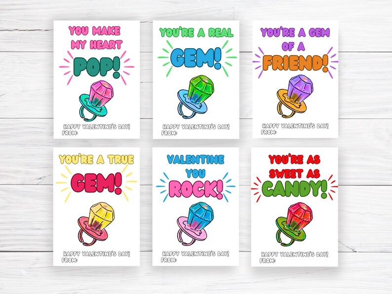 Printable Valentine Card, Ring Pop Valentine Card, Printable Classroom ...