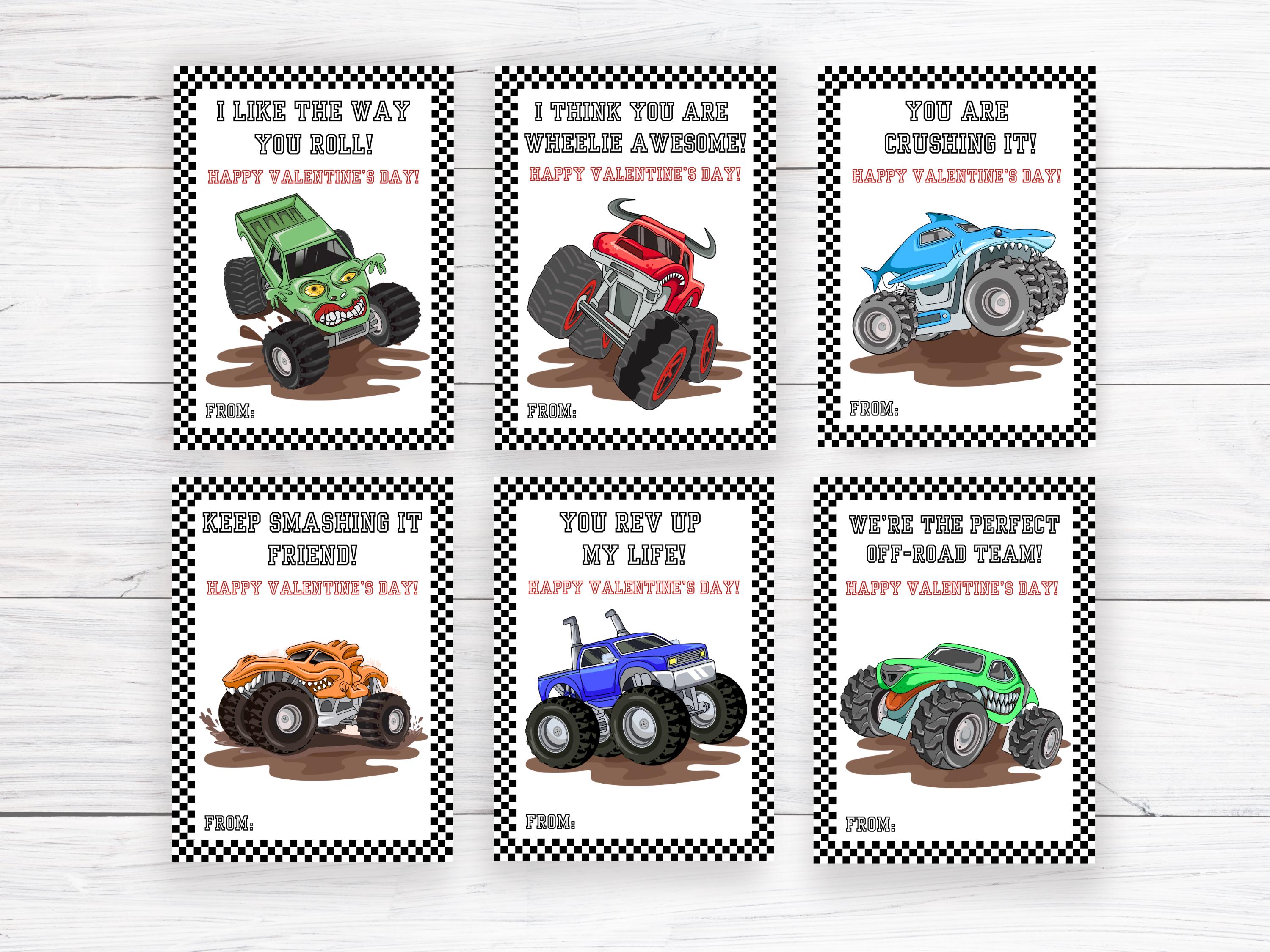 Monster Truck Valentine's Day Cards, Kids Printable Classroom Valentine ...