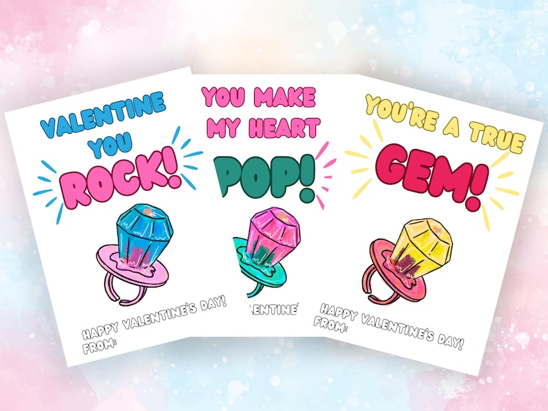 Printable Valentine Card, Ring Pop Valentine Card, Printable Classroom ...