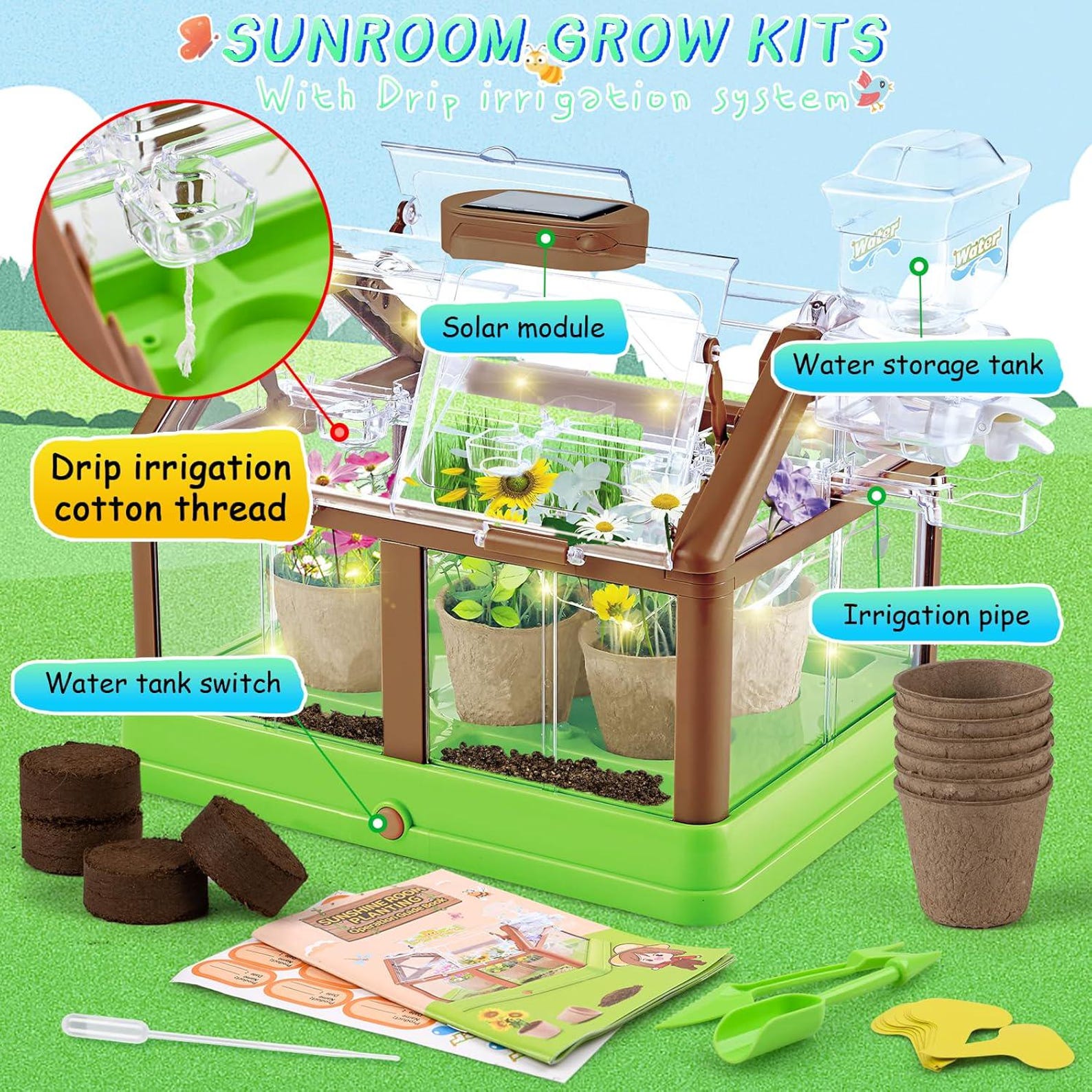 Kids Plant Growing Kit: Greenhouse With Grow Light & Irrigation - Etsy