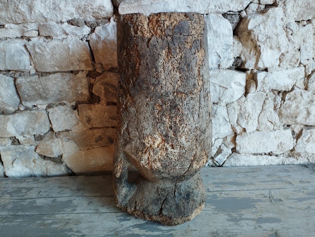 Antique Wooden Mortar With Handle, Antique 19th Century Mortar - Etsy