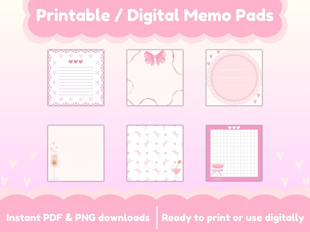 Coquette Printable and Digital Memo Sheets / Digital Download for ...