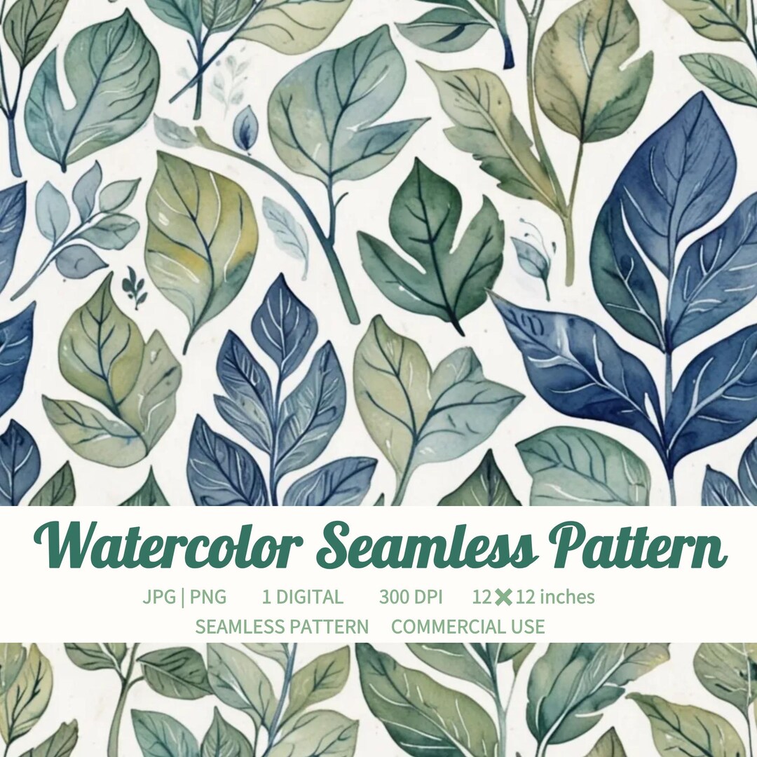 Hand-painted Leaf Pattern Digital Seamless Paper, Botanical Nature ...
