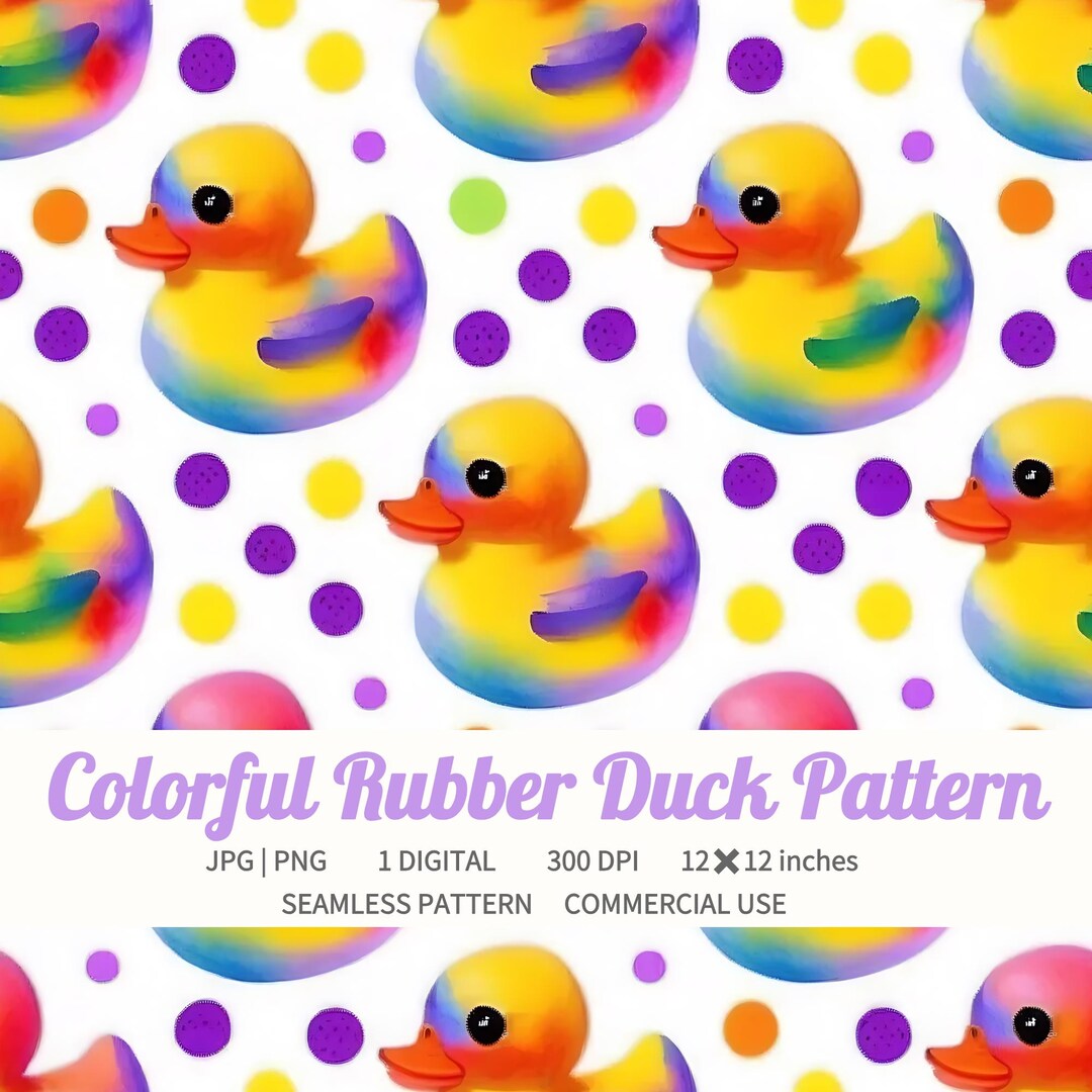 Rainbow Rubber Duck Seamless Pattern - Cute Colorful Kids Room Decor ...