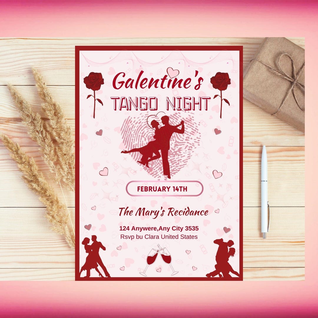 Galentine's Day Tango Night Invitation, Valentine's Day Party Flyer ...