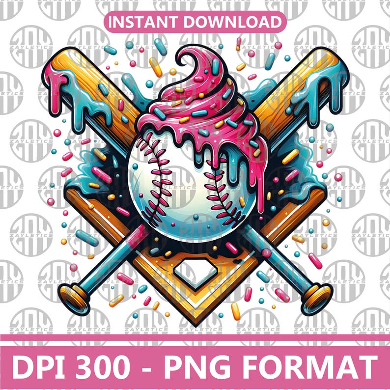 Baseball Boys Girls Ice Cream Drip PNG | Baseball Lovers | Sublimation ...