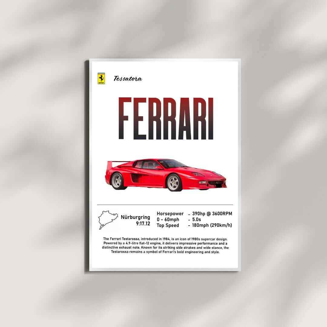 Ferrari Testarossa Poster | Digital Download | High-quality Printable ...