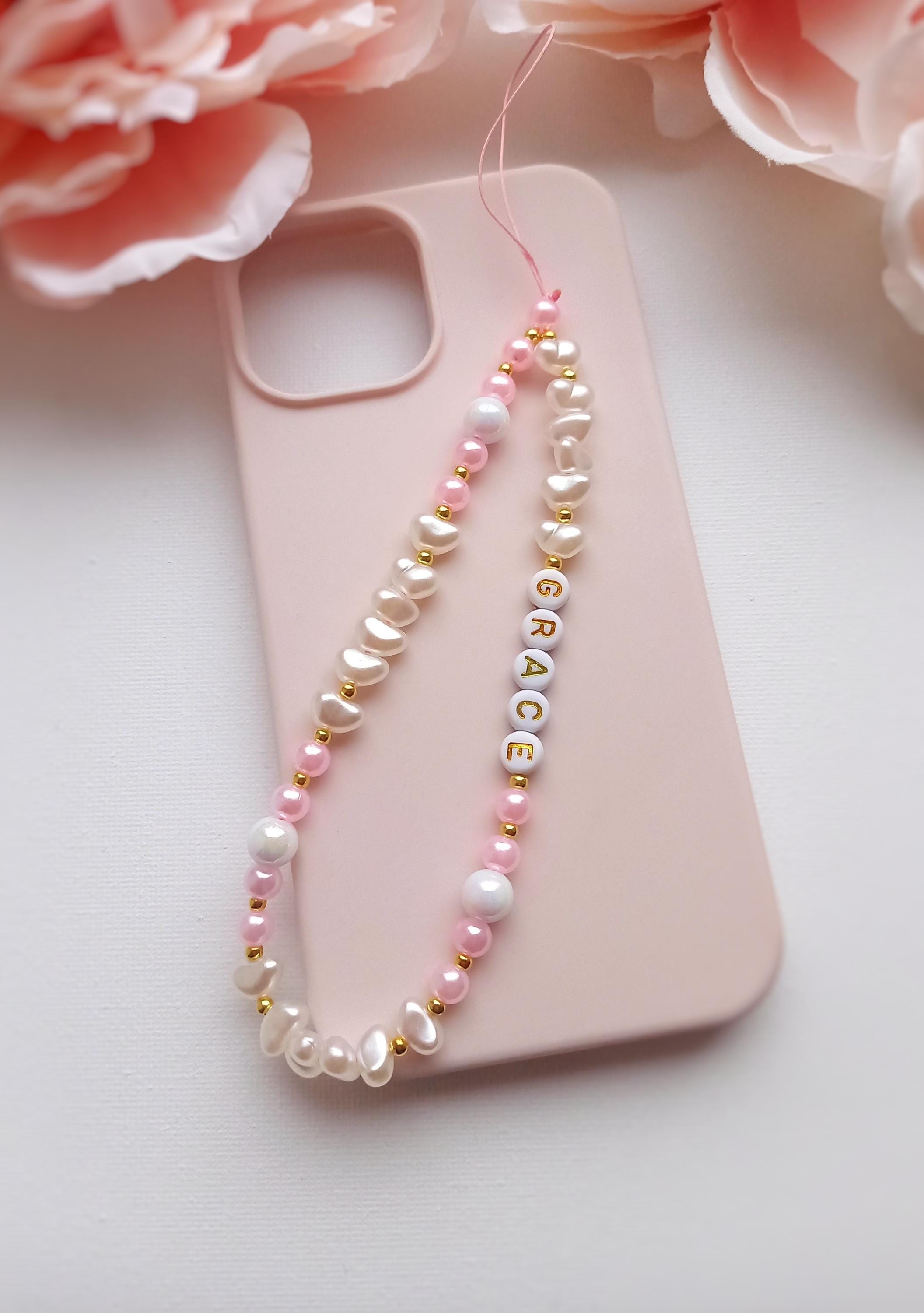 Rose Pearl Beaded Phone Charm Custom Name Phone Strap - Etsy