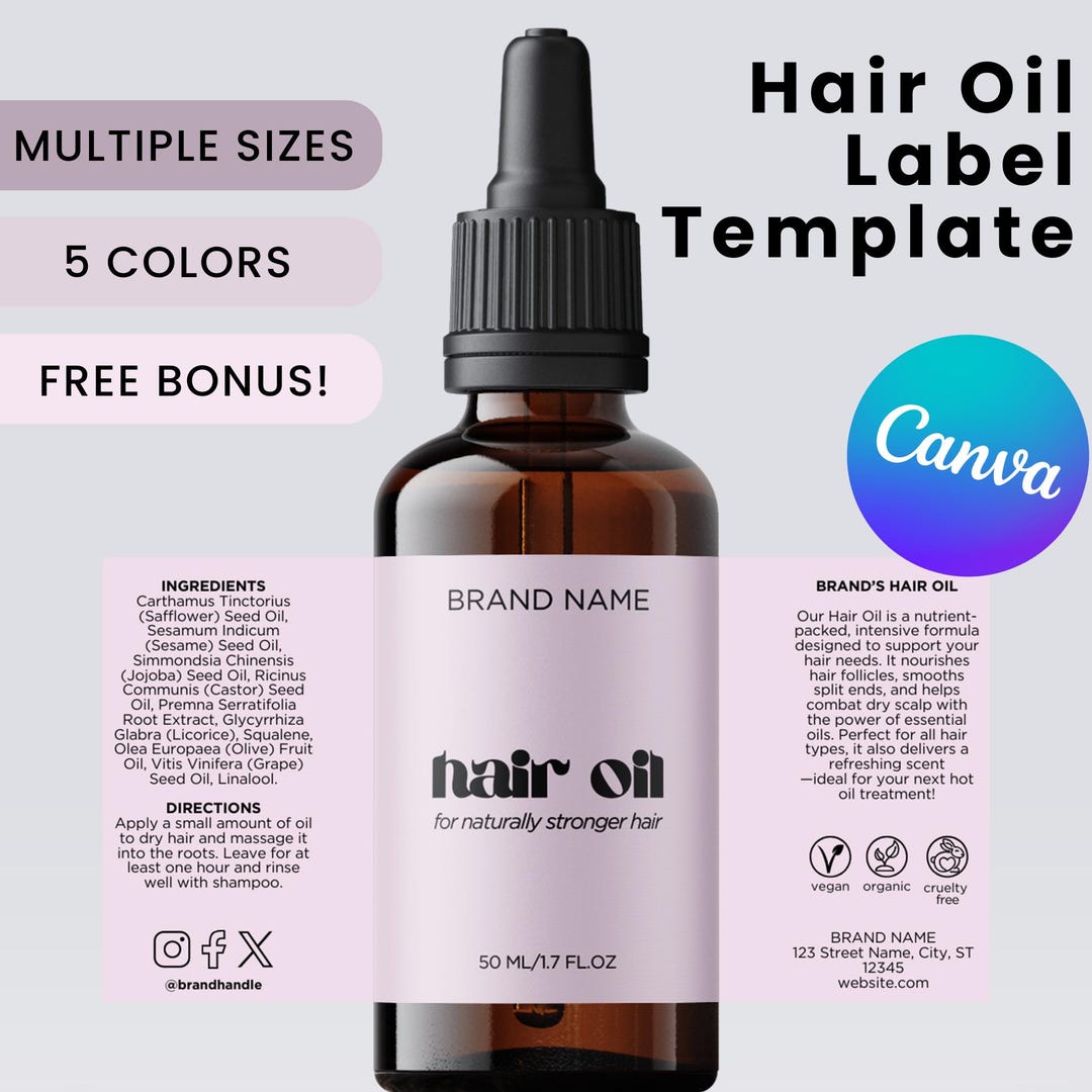 Editable Hair Oil Label Template, Design Custom Label, Stylish Dropper ...