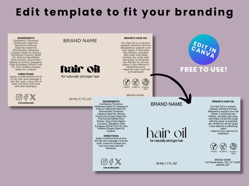 Editable Hair Oil Label Template, Design Custom Label, Stylish Dropper ...