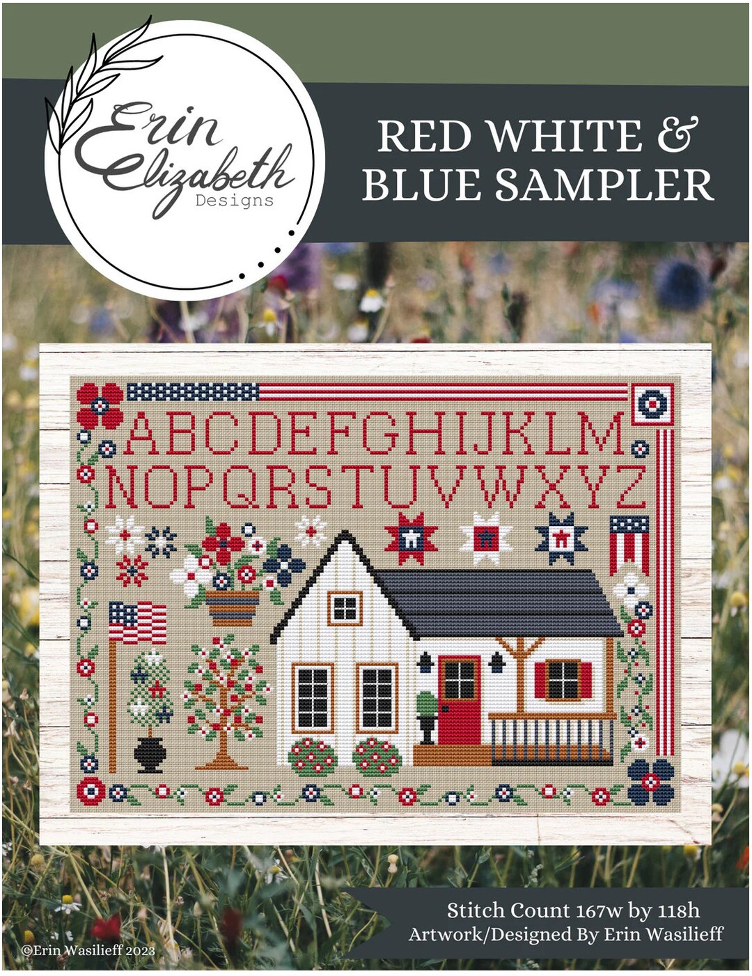 RED White and Blue SAMPLER Counted Cross Stitch by Erin Elizabeth ...
