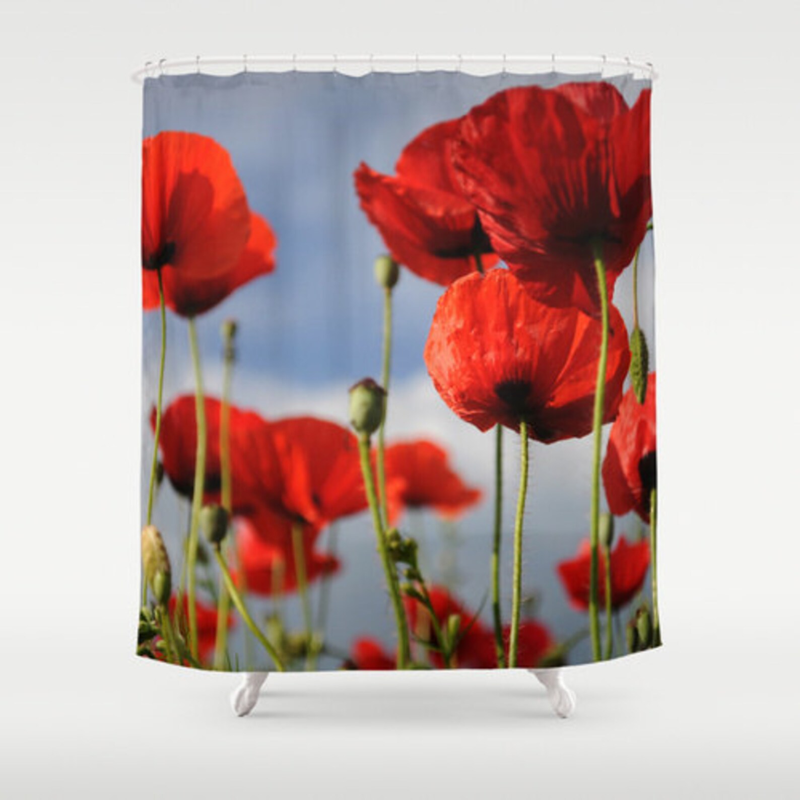 Fabric Shower Curtain Red Poppies Red Poppy Flower Floral Etsy