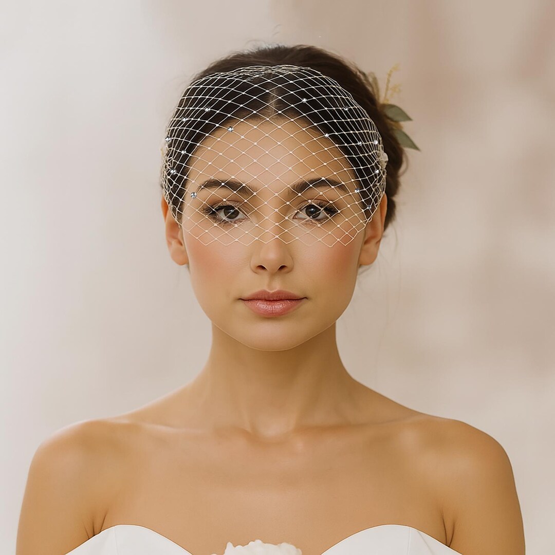 Swarovski Rhinestone Bandeau Birdcage Veil: Vintage French Netting ...